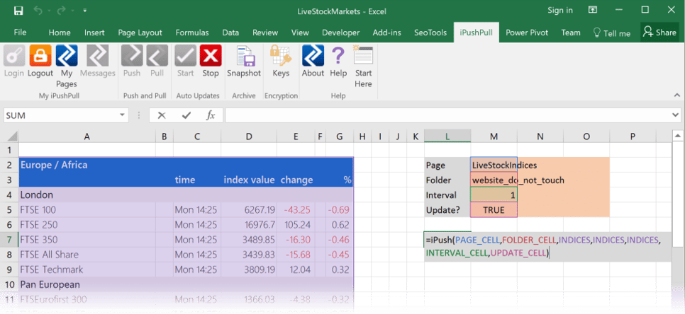 Live data on your website, powered by ipushpull and MS Excel
